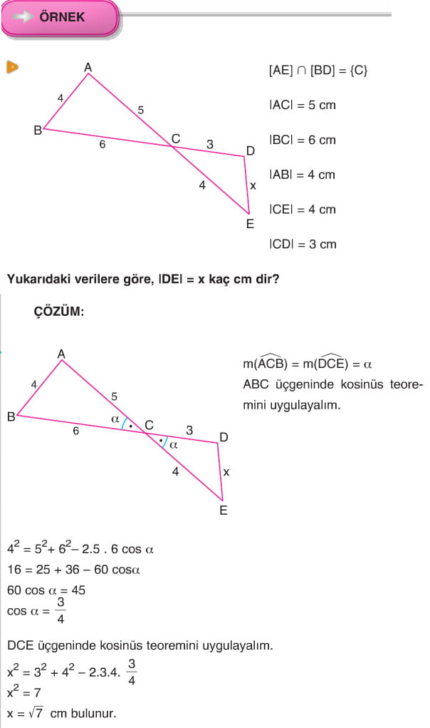 Kosinüs Teoremi konu anlatımı test soruları çözümleri formülleri 11. sınıf
