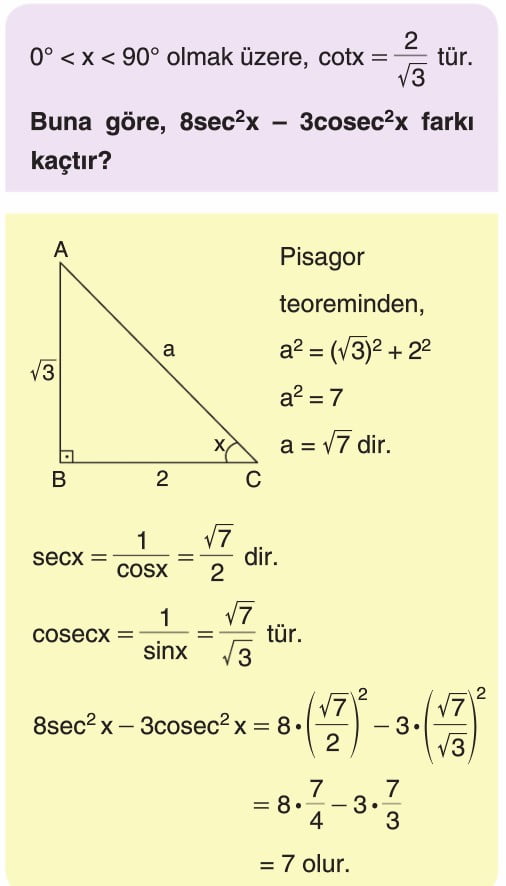 Sekant ve Kosekant Fonksiyonları konu anlatımı soruları çözümleri 11. Sınıf