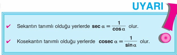 Sekant ve Kosekant Fonksiyonları konu anlatımı soruları çözümleri 11. Sınıf