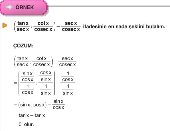 Sekant ve Kosekant Fonksiyonları konu anlatımı soruları çözümleri 11. Sınıf