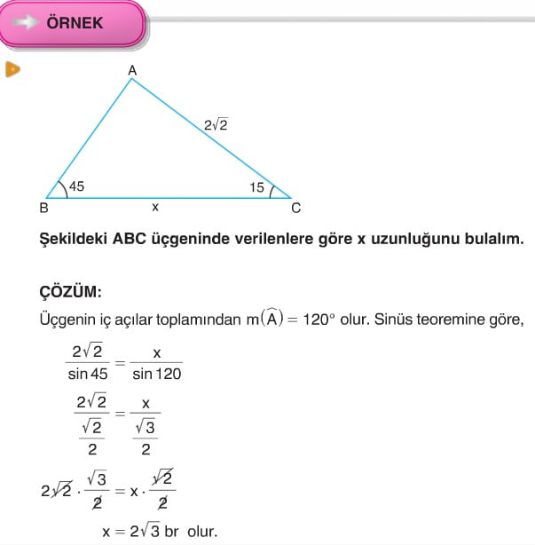 Sinüs Teoremi konu anlatımı test soruları çözümleri 11. Sınıf