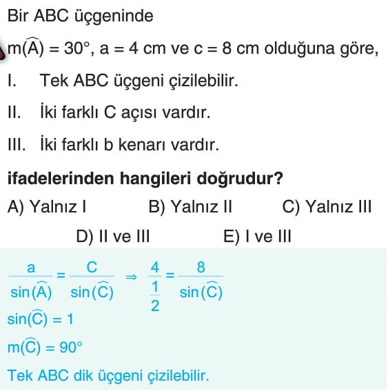 Sinüs Teoremi konu anlatımı test soruları çözümleri 11. Sınıf